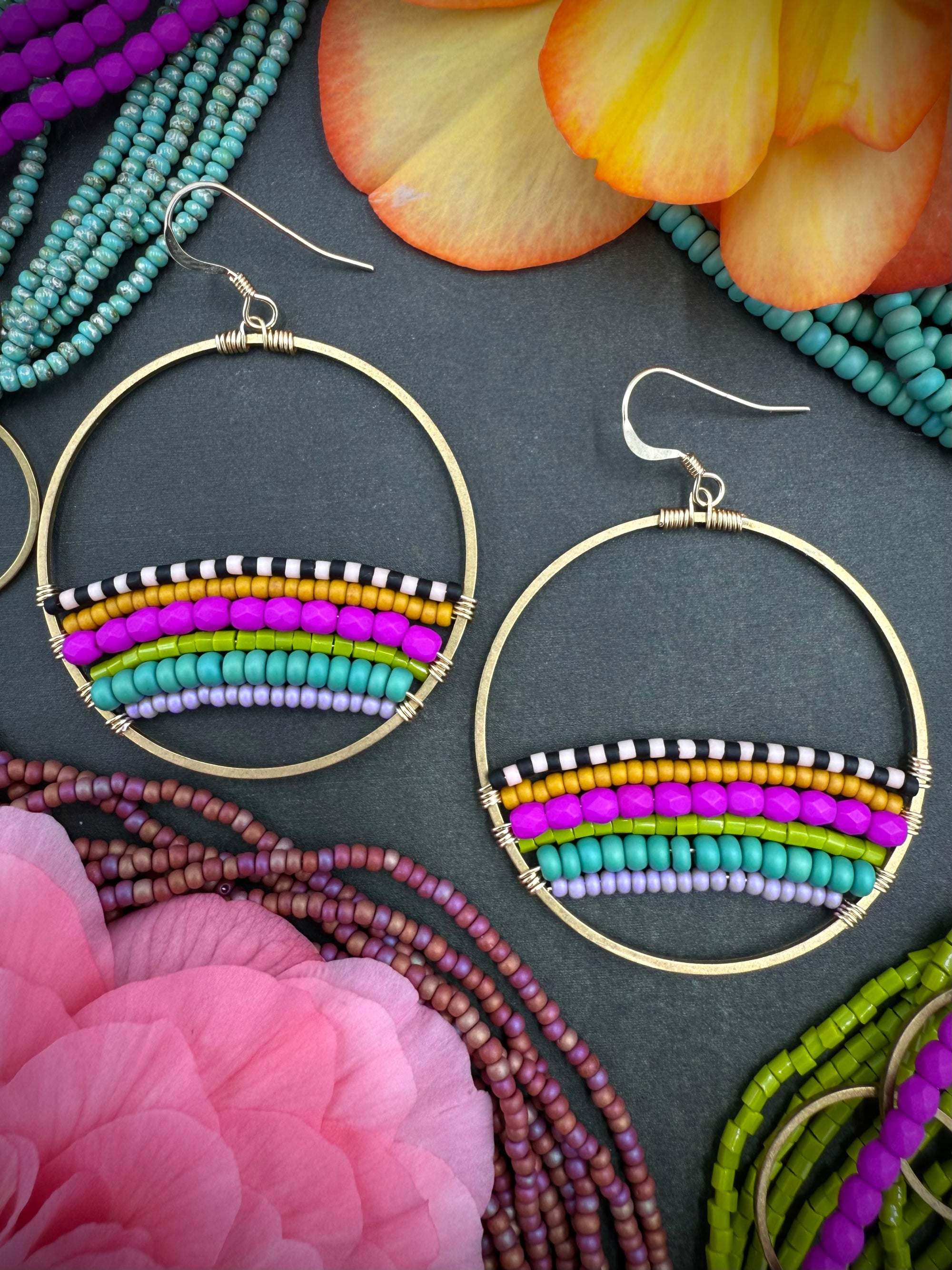 DIY KIT: Tapestry Hoops- Electric Fuchsia Olive Mustard – Beads Make Me ...
