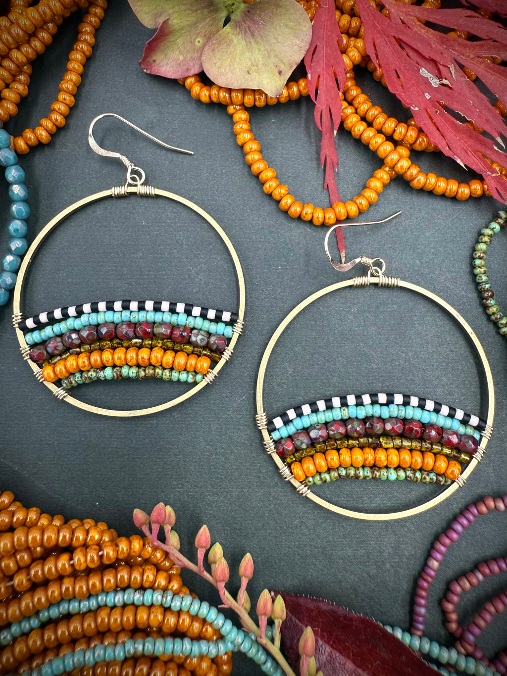 DIY KIT: Tapestry Hoops- Turquoise Red Picasso – Beads Make Me Happy